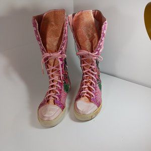 Ed Hardy | Shoes | Ed Hardy Pink Sneaker Boots Sz 7 Black Panther Rose ...